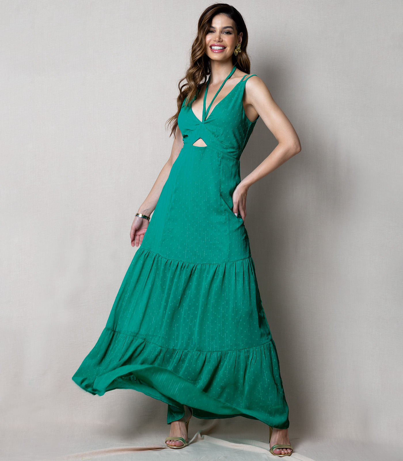 Vestido Longo Com Alça Dupla Miss Millie Verde Verde